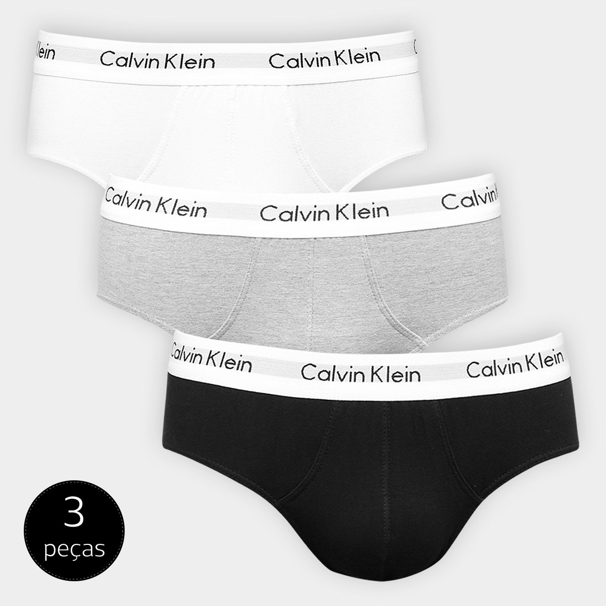 Kit Cueca Calvin Klein Slip com 3 Peças - Cinza e Preto | Netshoes