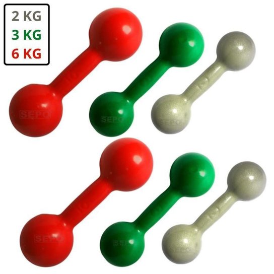 Kit de Halteres Redondos Emborrachados Par de 2Kg 3Kg e 6Kg - Vermelho | Netshoes