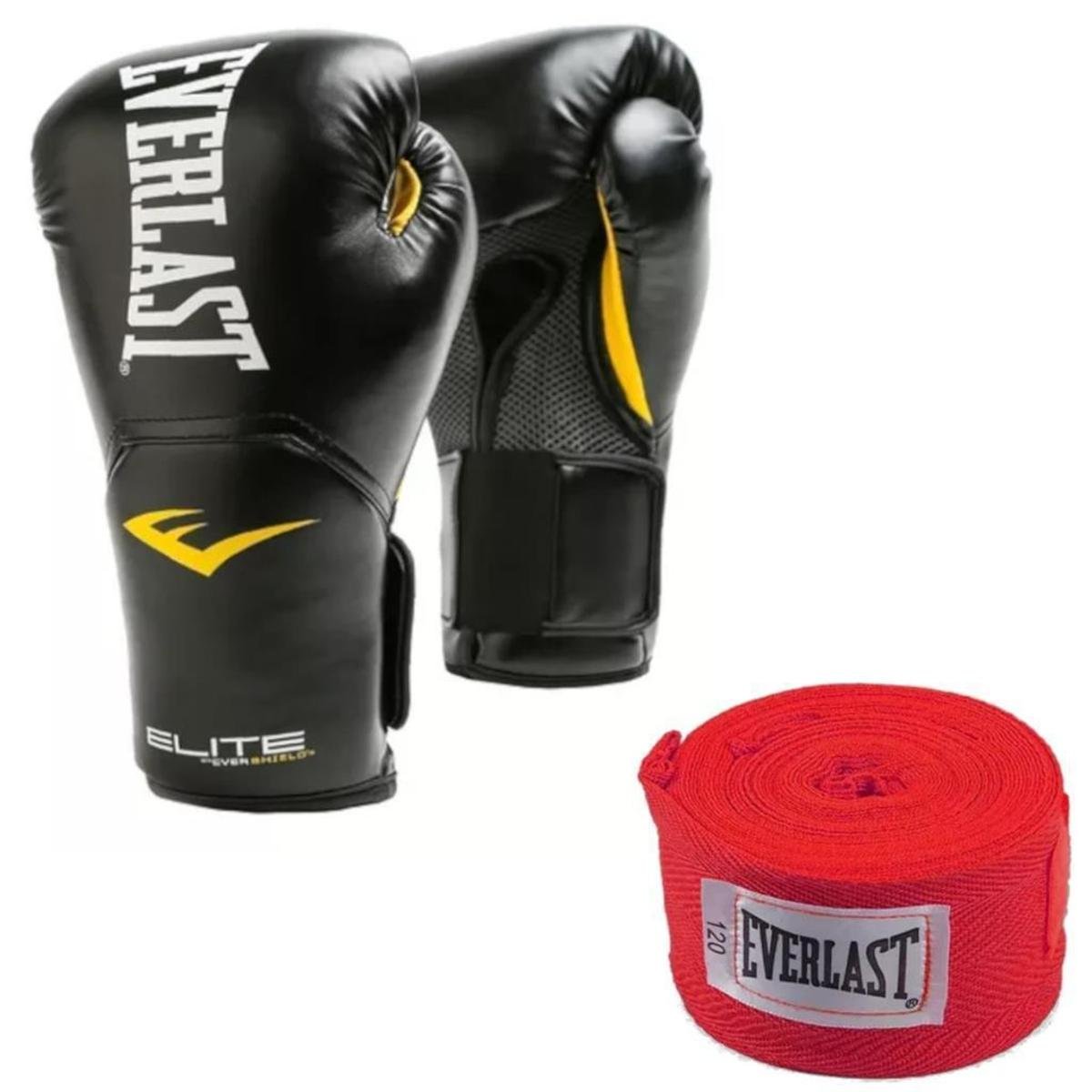 Kit Everlast Luva Muay Thai Boxe Pro Style Elite V2 e Bandag - Vermelho ...