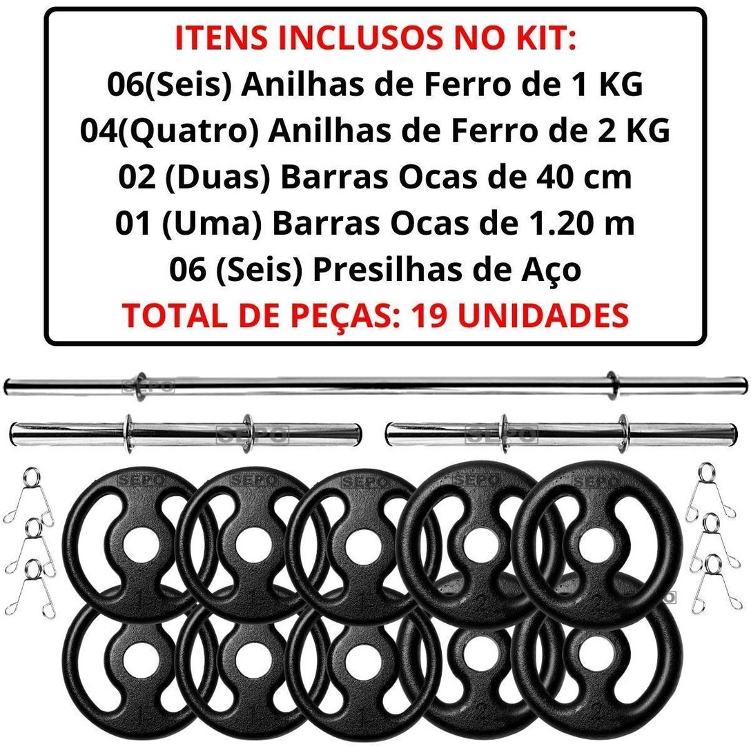 Kit Halteres De Anilhas E Barras Fitness - 14Kg + Barra 120m - Preto | Netshoes