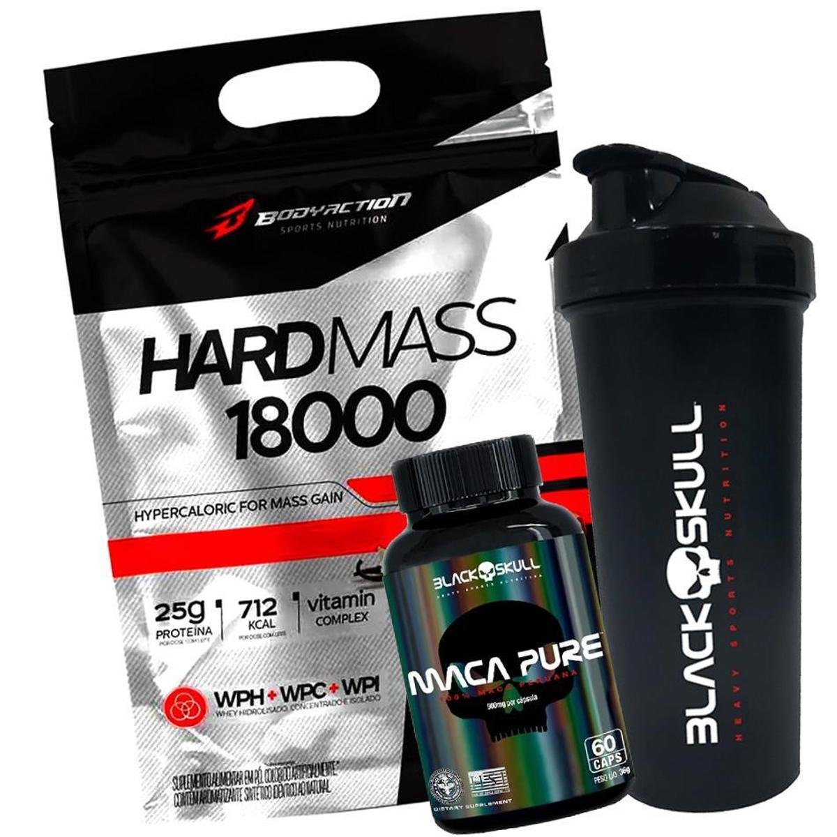 Kit Hiper Calórico 3kg (3000g) + Maca Peruana + Coqueteleira Preta ...