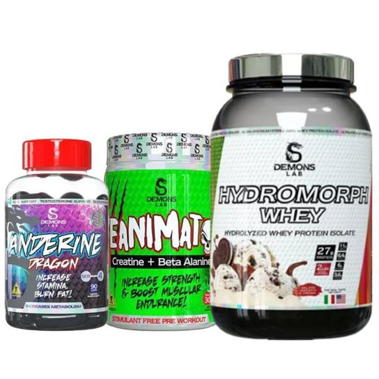 kit hydromorph whey 900g demons lab + anderine demons lab + reanimator 300g demons lab | Netshoes