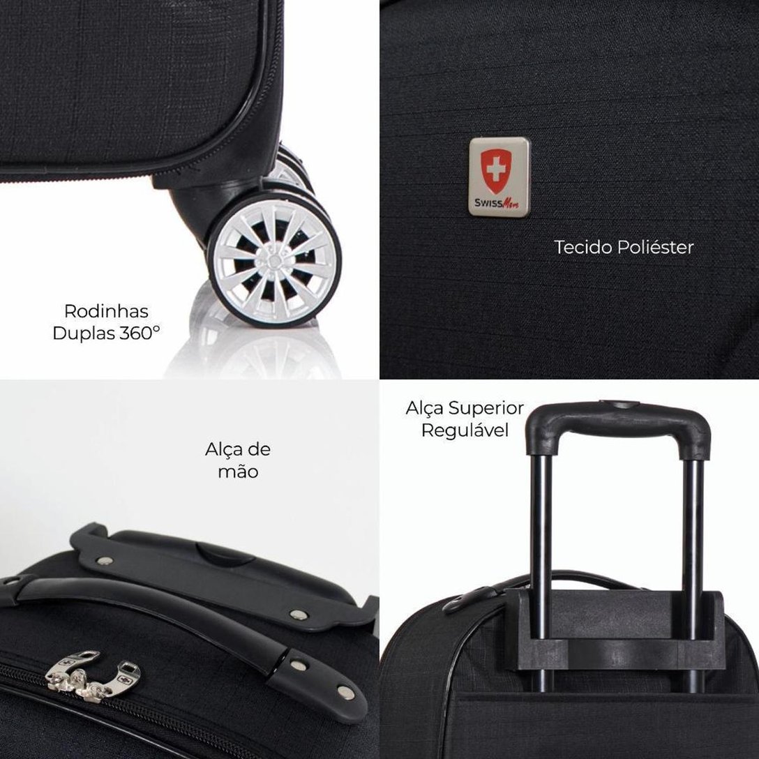 Kit mala de viagem Sion P e M preto Swiss Move - Preto | Netshoes
