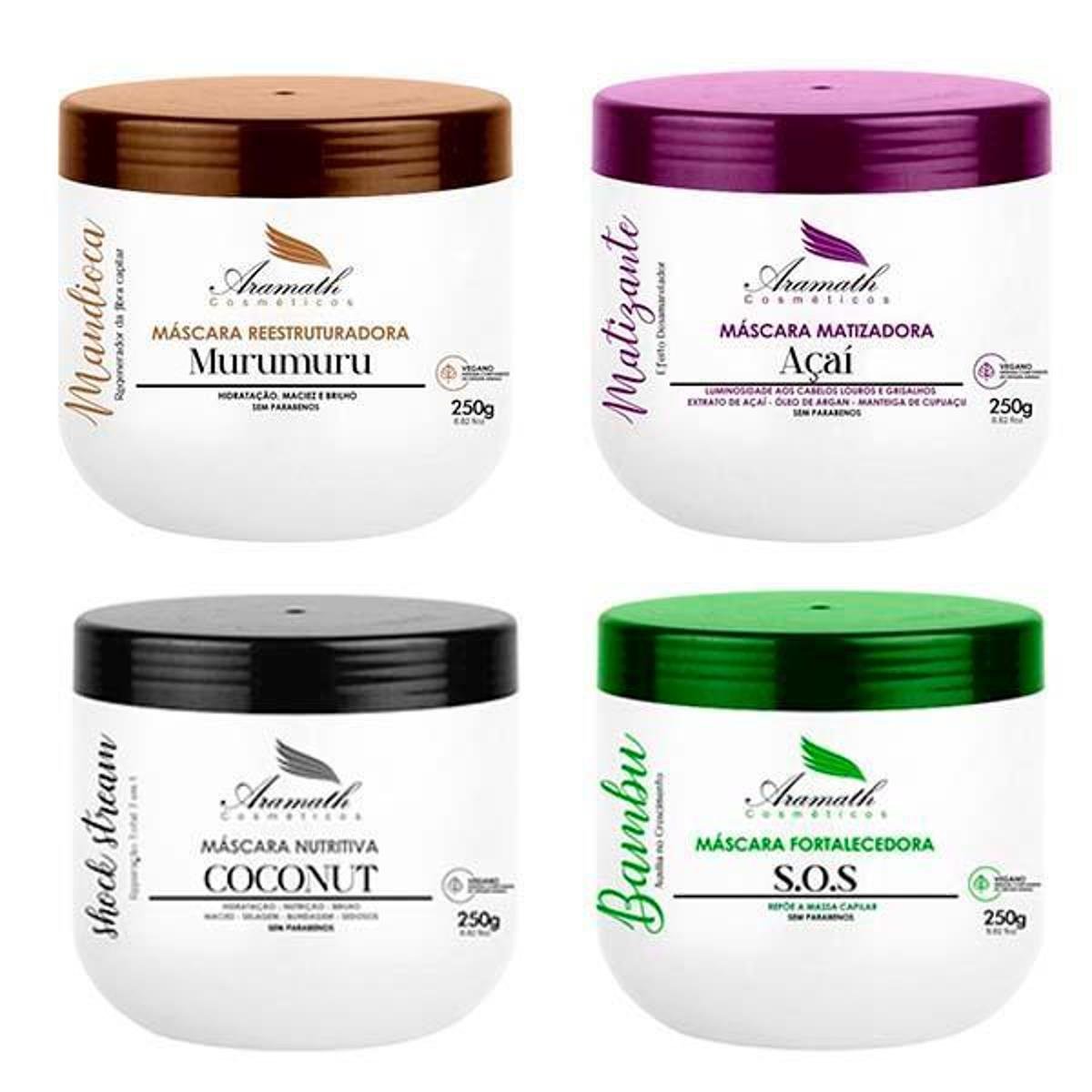 Kit Mascara Mandioca, Matizadora, Broto e Shock Aramath 250g - Branco ...
