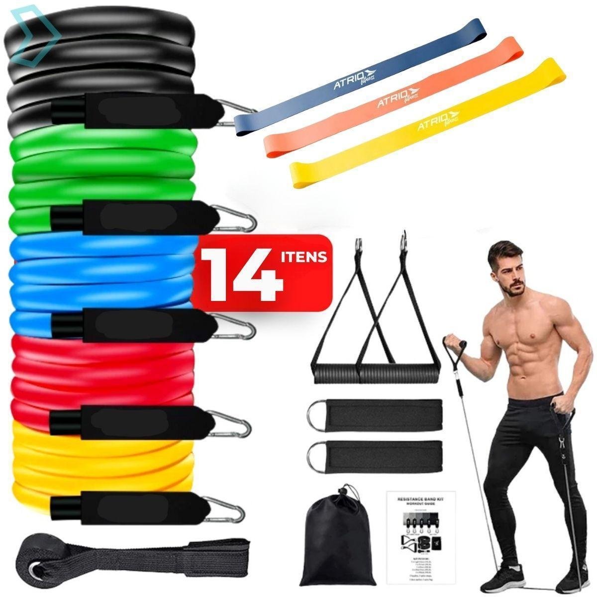 Kit Mini Band 3 un Faixa Elástica Exercício Funcional + Kit Extensor 11 ...