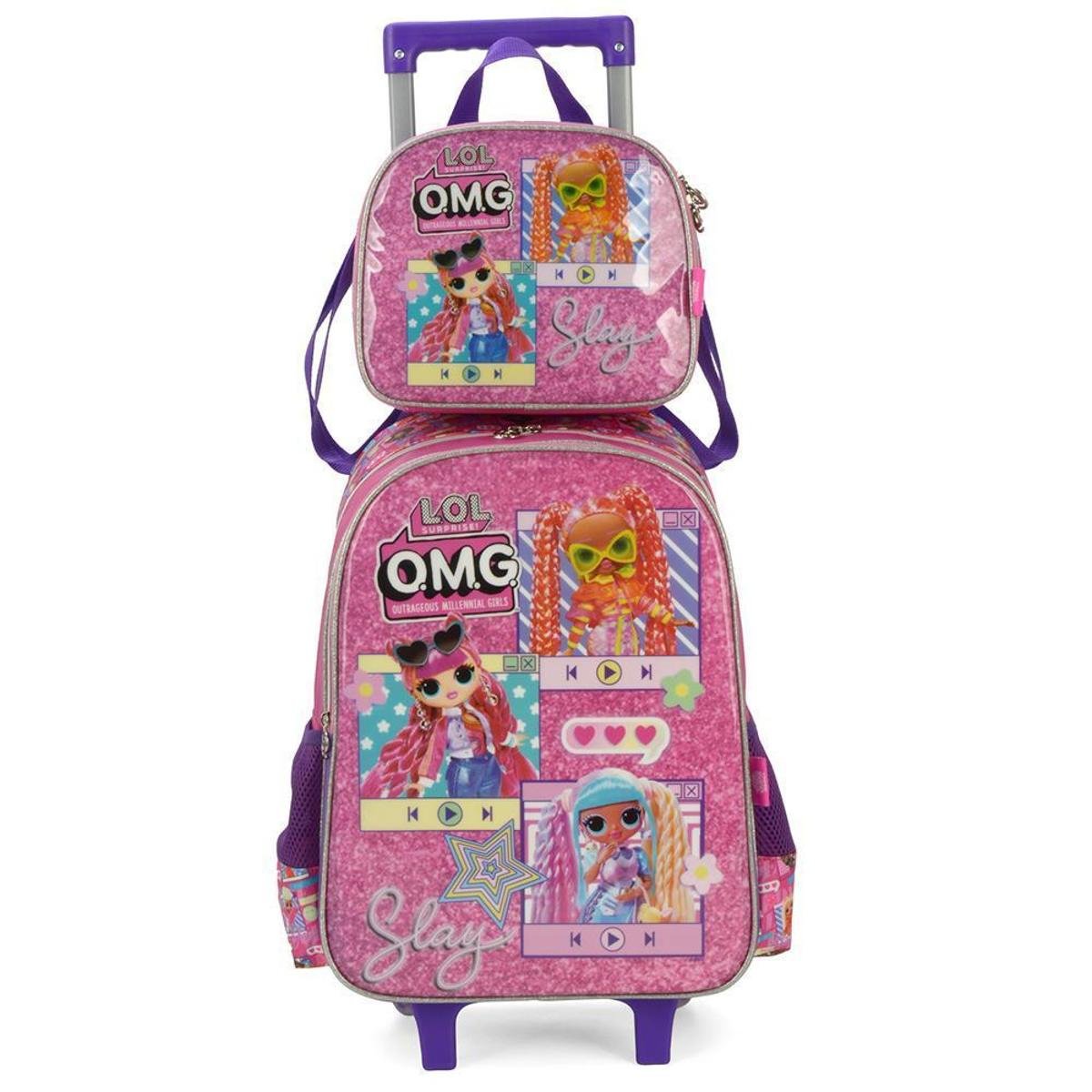 Kit Mochila Rodinhas Lancheira Luxcel Lol OMG Rosa - Rosa | Netshoes