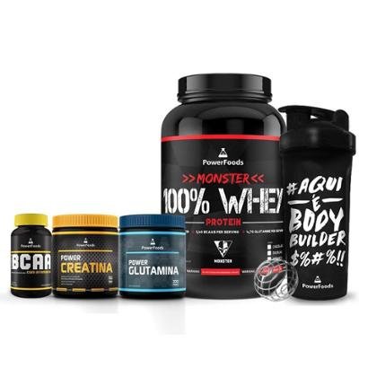 Kit Monster 100% Whey + PowerBCAA + Power Creatina + Coqueteleira ...