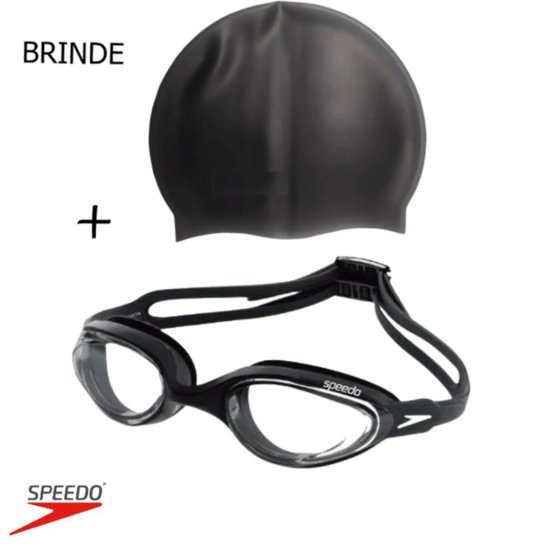 Kit Natação Speedo Óculos Hydrovision e Touca Flat Silicone - Preto ...