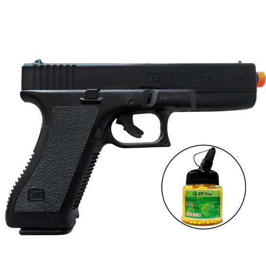 Kit Pistola Airsoft KwC Spring K17 230 fps 6mm + Munição BBs 0,12g BB ...
