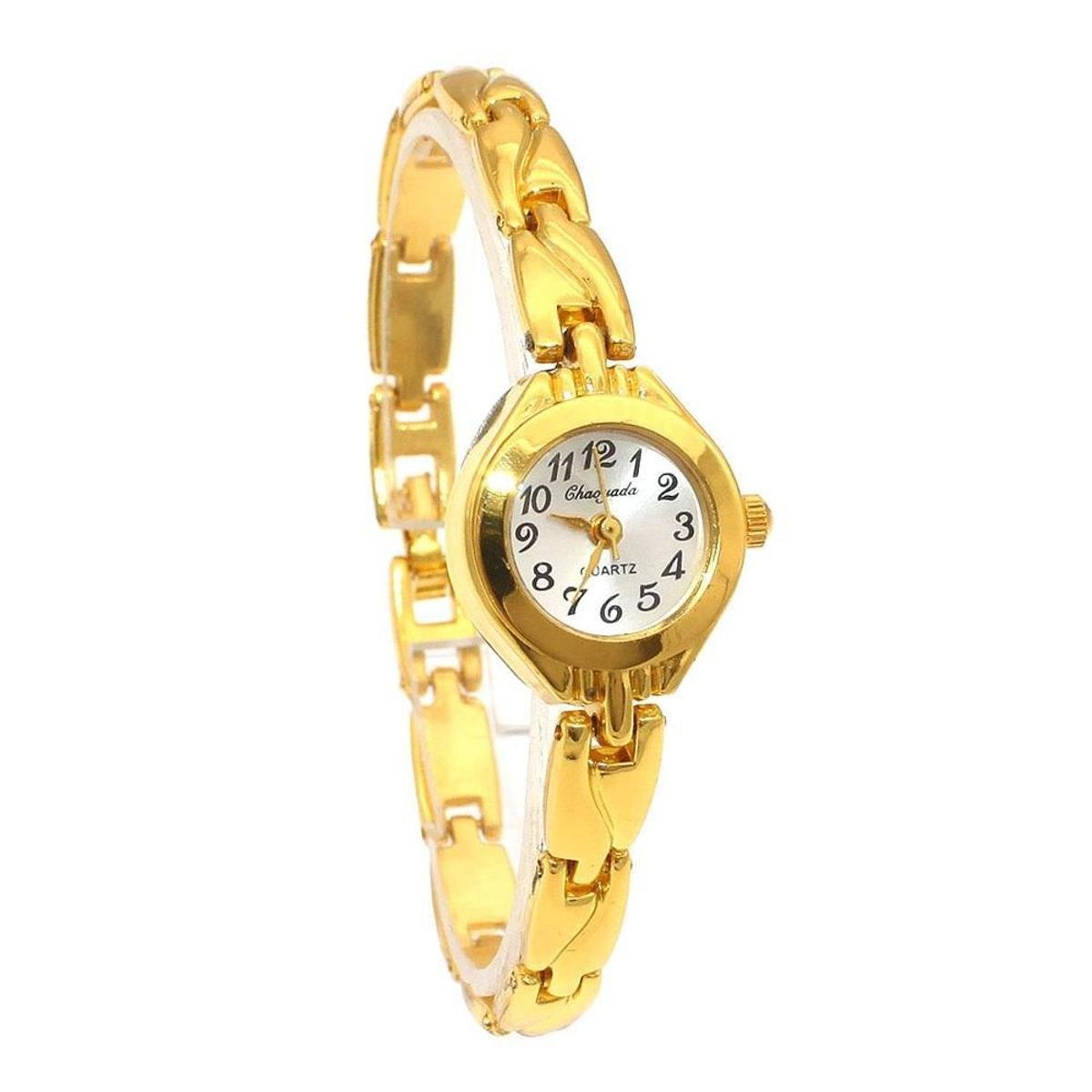 Kit Relógio De Luxo Mini Feminino Dourado Casual Com Espelho - Dourado ...