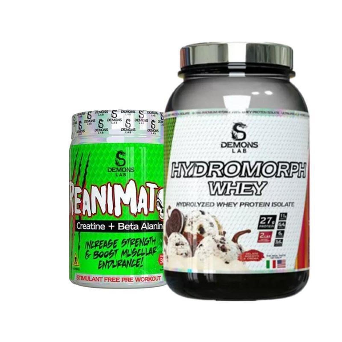 KIT SUPLEMENTO HYDROMORPH WHEY 900G DEMONS LAB + REANIMATOR 300G DEMONS LAB - Natural | Netshoes