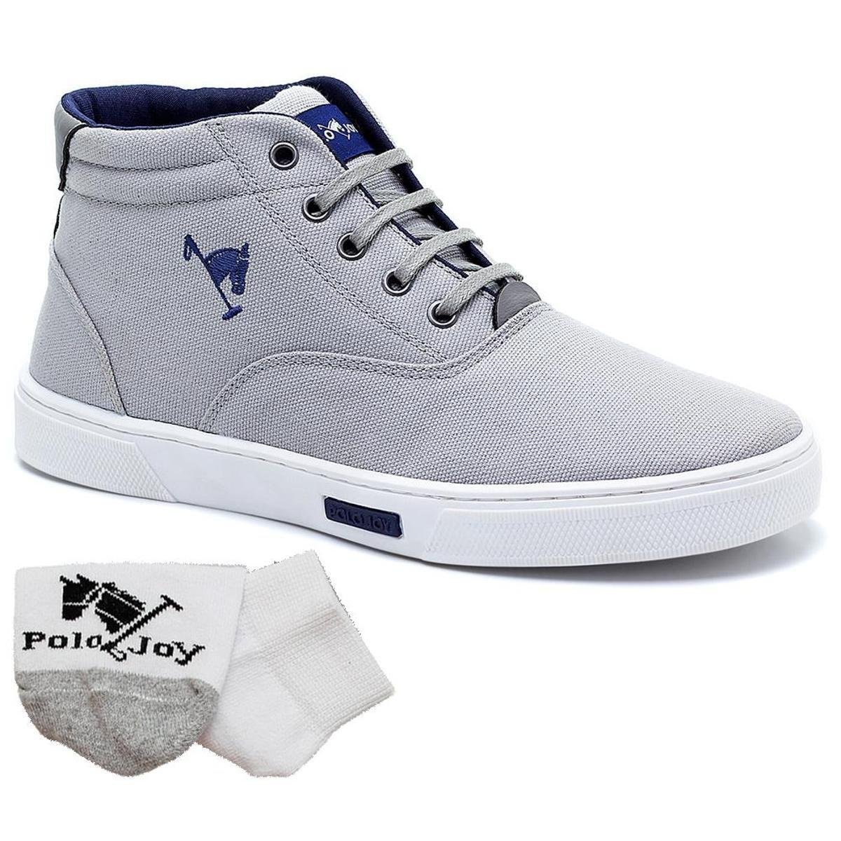 Kit Tênis Lona Cano Alto com Meia Confort Masculino - Cinza | Netshoes