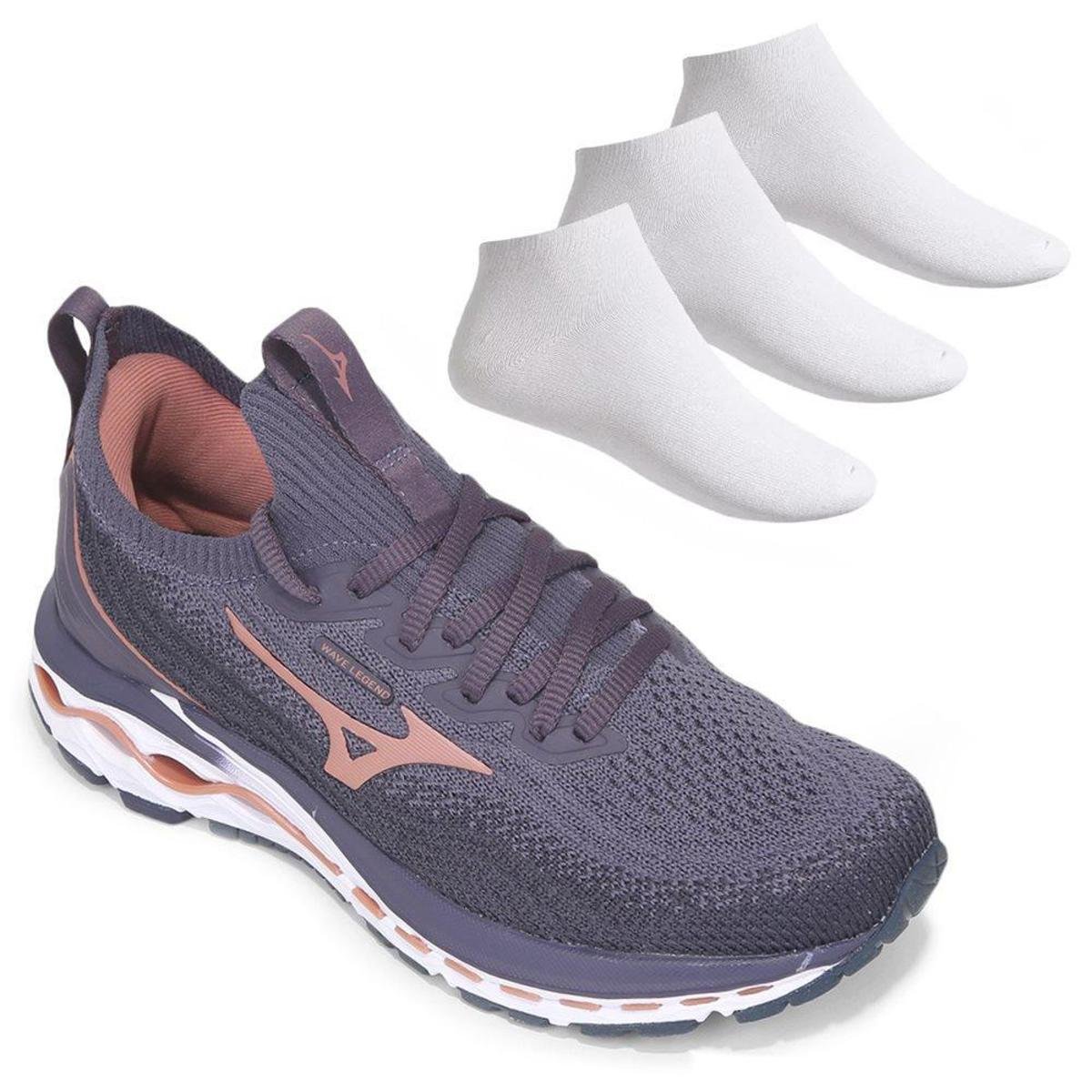Kit Tênis Mizuno Wave Legend Feminino + 3 Pares d - Roxo | Netshoes