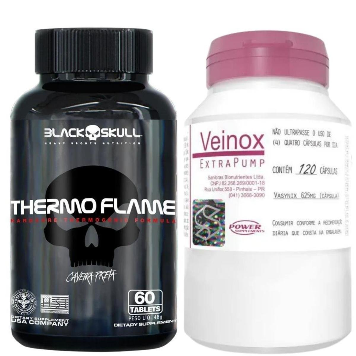 Kit Thermogênico Thermo Flame (60 Tabs) - Black Skull + Veinox (120 caps) - Power Supplements ...