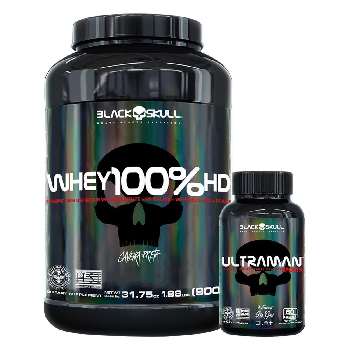 Kit Whey 100% Hd Pote 900g + Ultraman 60 Tabs - BLACK SKULL - undefined ...