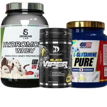 KIT/COMBO HYDROMORPH WHEY 900G DEMONS LAB + GLUTAMINA 500G ONE PHARMA + BLACK VIPER - undefined ...