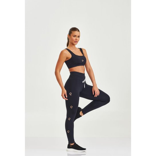 Legging Nakay com Silk e Cadarço no Cos Cajubrasil - Preto | Netshoes