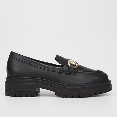 Loafer Couro Bottero Tratorado Feminino - Preto | Netshoes