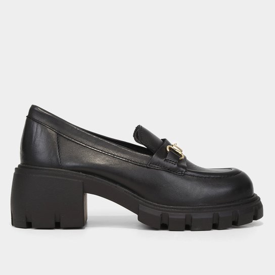 Loafer Couro Bottero Tratorado Feminino - Preto | Netshoes