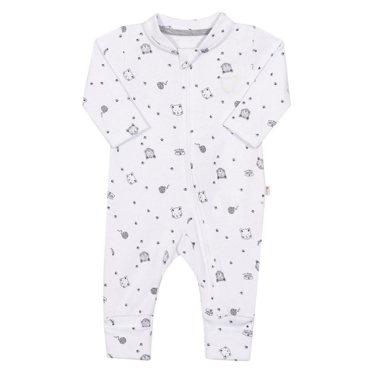 Macacão Bebê Nini&Bambini Manga Longa em Suedini com Zíper Gatinhos ...