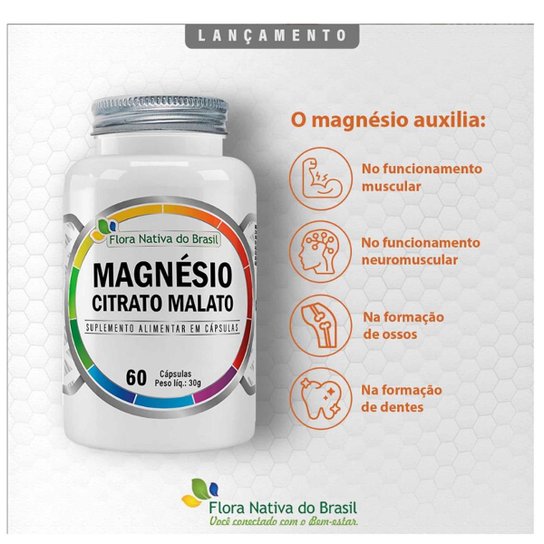 Magnésio Citrato Malato 60 cps Flora Nativa - undefined | Netshoes