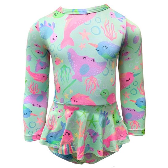 Maiô Infantil Proteção Solar Uv Fundo Mar Body Bory Babado Praia ...