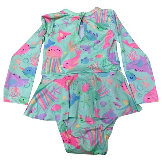 Maiô Infantil Proteção Solar Uv Fundo Mar Body Bory Babado Praia ...