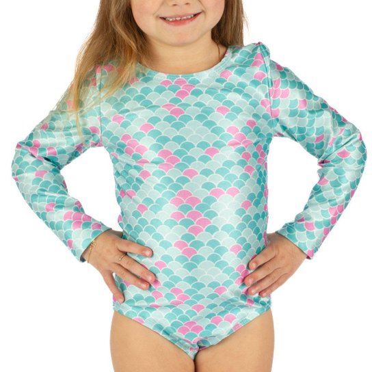 Maiô Infantil Sereia Manga Longa Proteção Térmica UV50 Kids Feminino ...