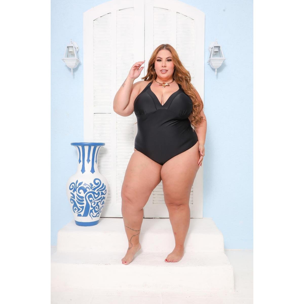 Maiô Janete Plus Size Versátil Liso Piscina Praia - Preto | Netshoes