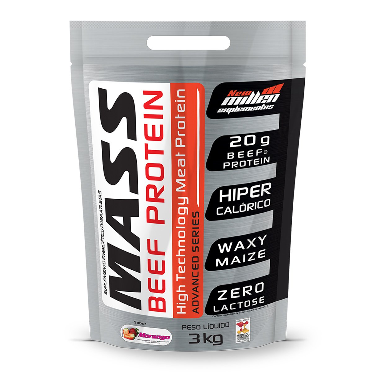 Mass Beef Protein New Millen Stand Pouch 3Kg - Morango | Netshoes