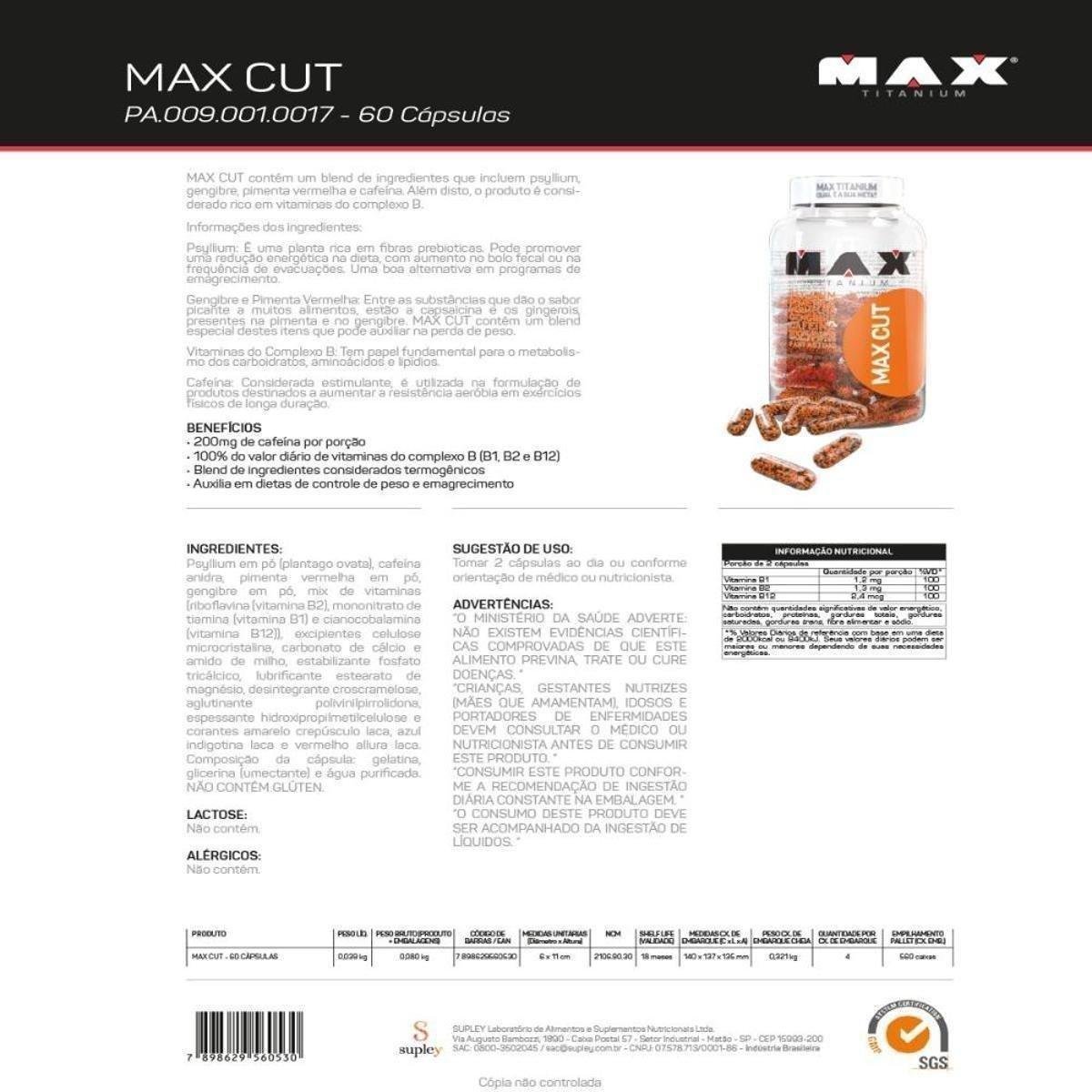 Max Cut 60 Cápsulas - Max Titanium - Sem Sabor | Netshoes