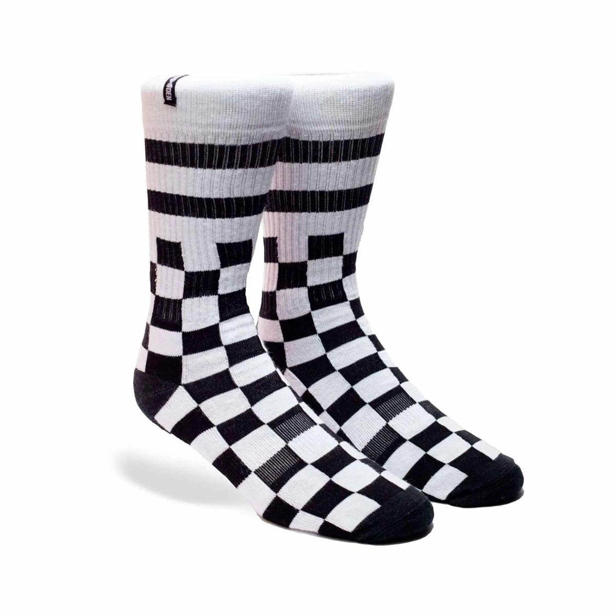 Meia Norden Listrada Quadriculada Grid Preto - Branco | Netshoes