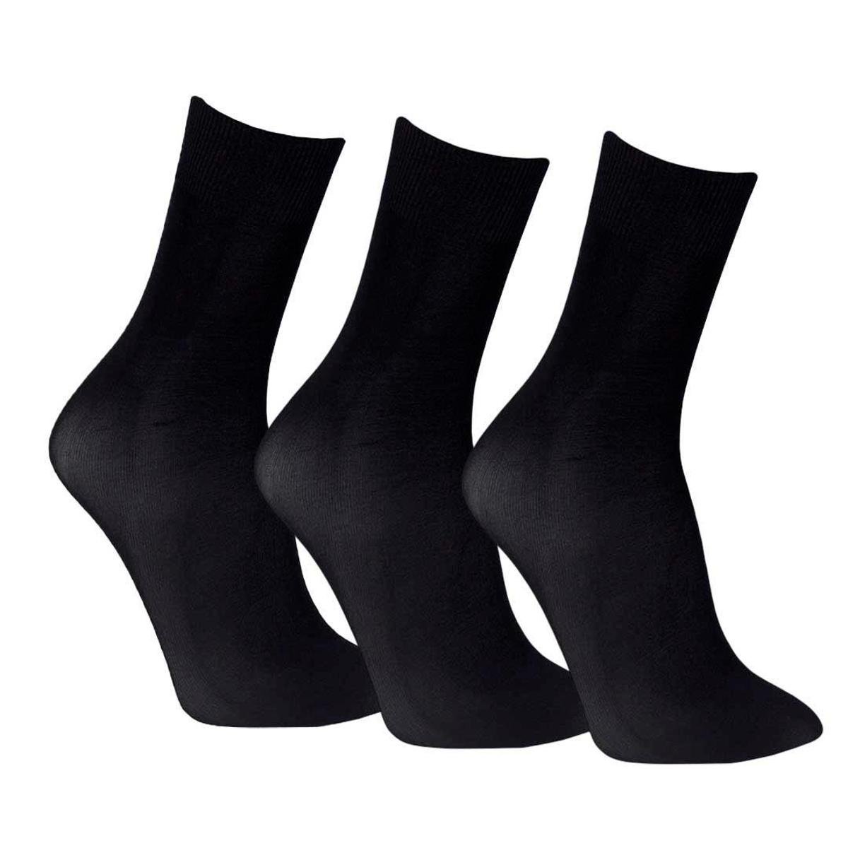 Meia Social Masculina Cano Alto Kit 3 Pares Preto - Preto | Netshoes