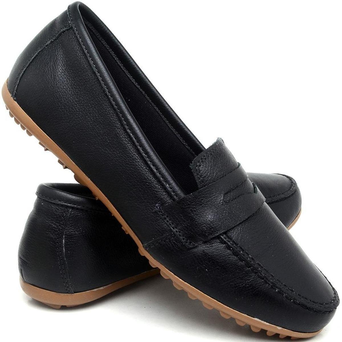Mocassim feminino Bella Dama em Couro Legítimo Confortável - Preto ...