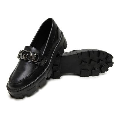 Mocassim feminino sintético de alta qualidade sola tratorada - Preto | Netshoes
