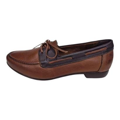 Mocassim Pattini em Couro Laço Conhaque 34 - Marrom | Netshoes