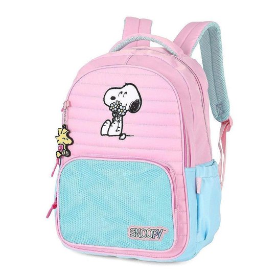 Mochila de Costas Luxcel Snoopy Rosa e Azul - Rosa | Netshoes