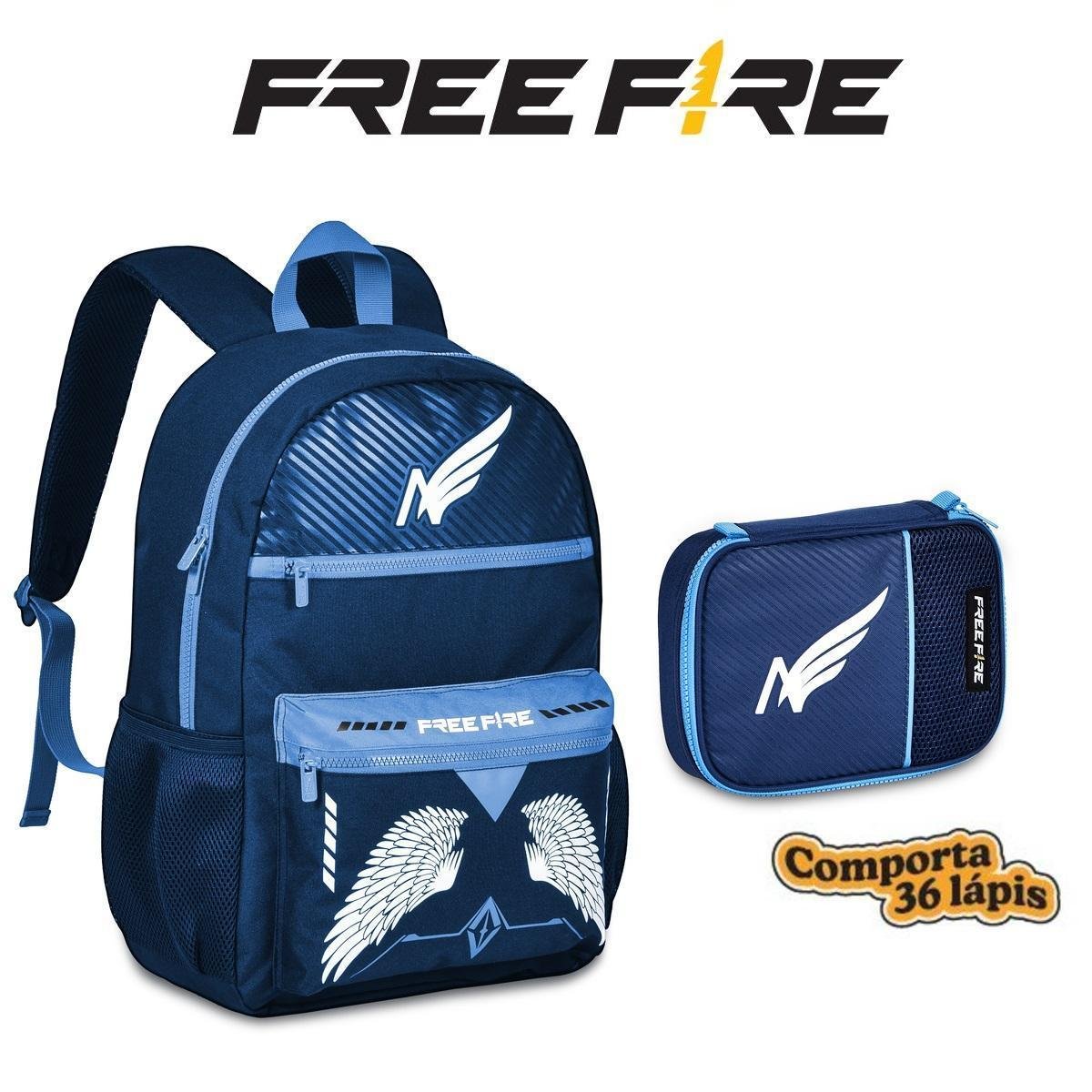 MOCHILA E ESTOJO BOX FREE FIRE BOLSA MASCULINA JUVENIL - Azul | Netshoes