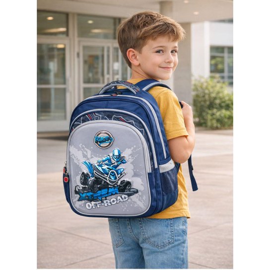Mochila Escolar Infantil Criança Alto Relevo Grande 3D - Azul+Azul ...