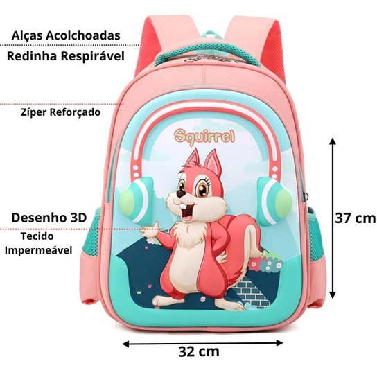 Mochila Infantil Escolar Alto Relevo Pequena 3d Criança - Rosa Claro ...