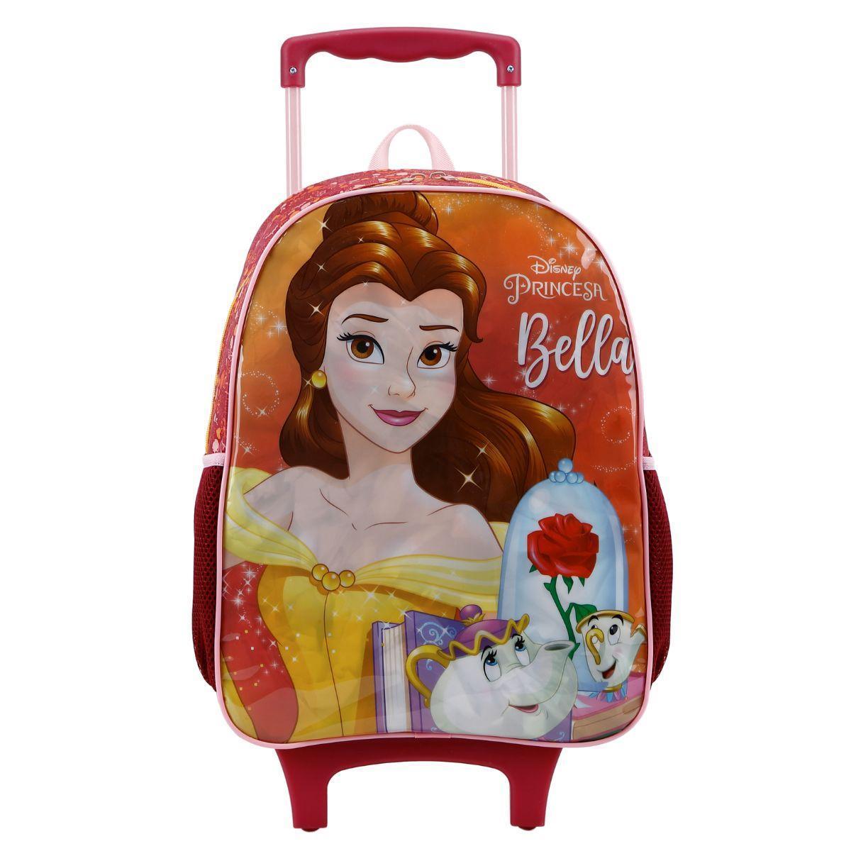 Mochila Rodinha Infantil Escolar Menina Princesas Bella E a Fera Disney ...