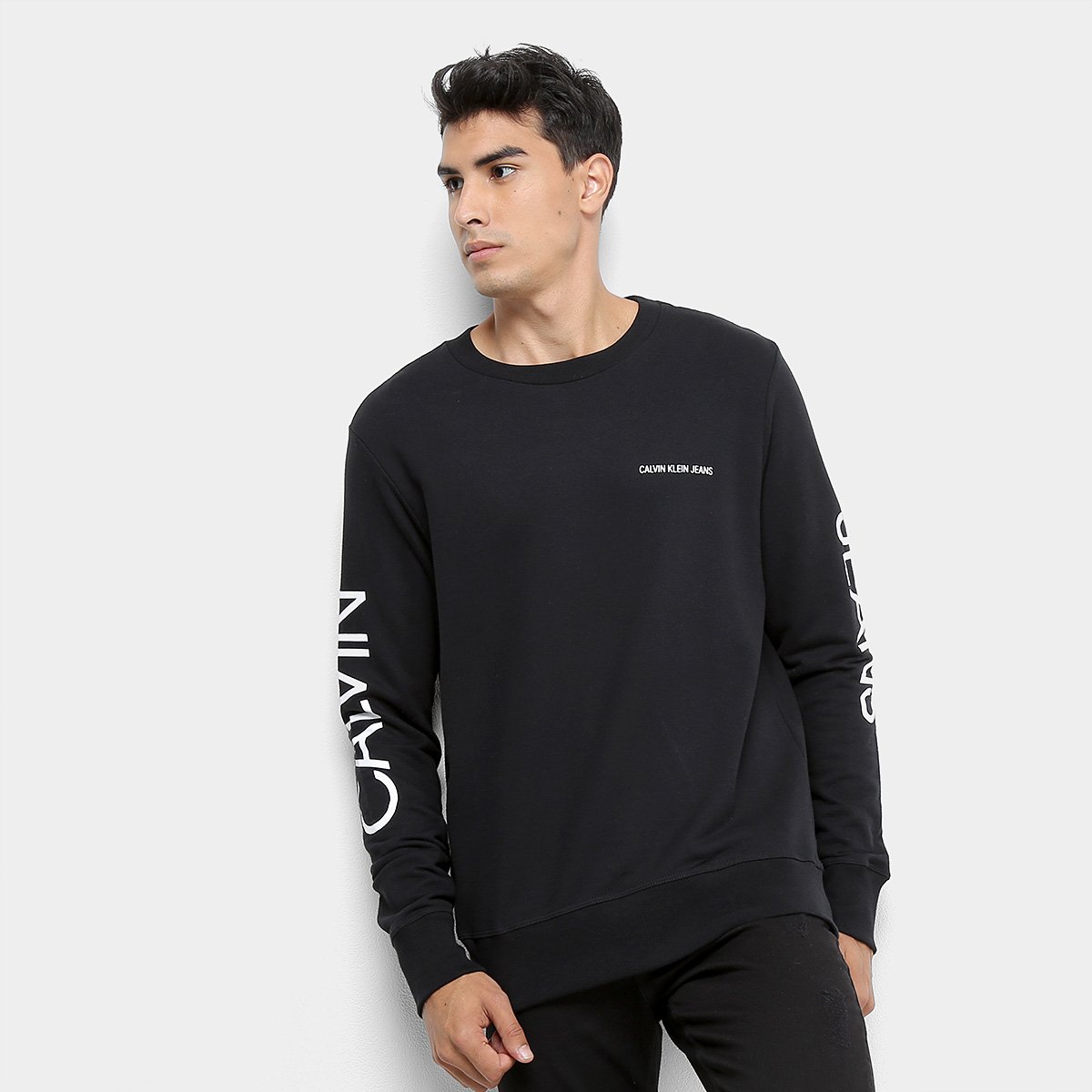 Moletom Calvin Klein Logo Masculino - Preto | Netshoes