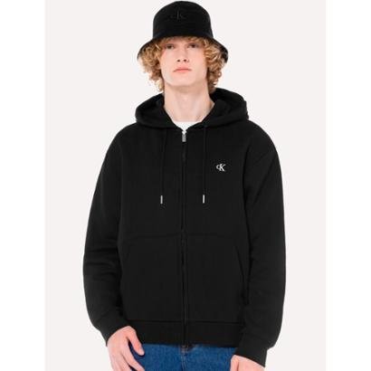 Moletom Calvin Klein Masculino Hoodie Fleece Full-Zip CK Logo Preto ...