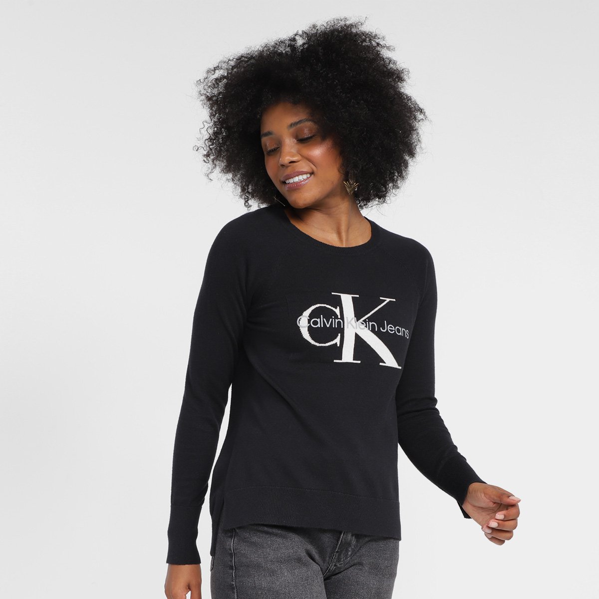 Moletom Calvin Klein Tricô Raglan Feminino - Preto | Netshoes