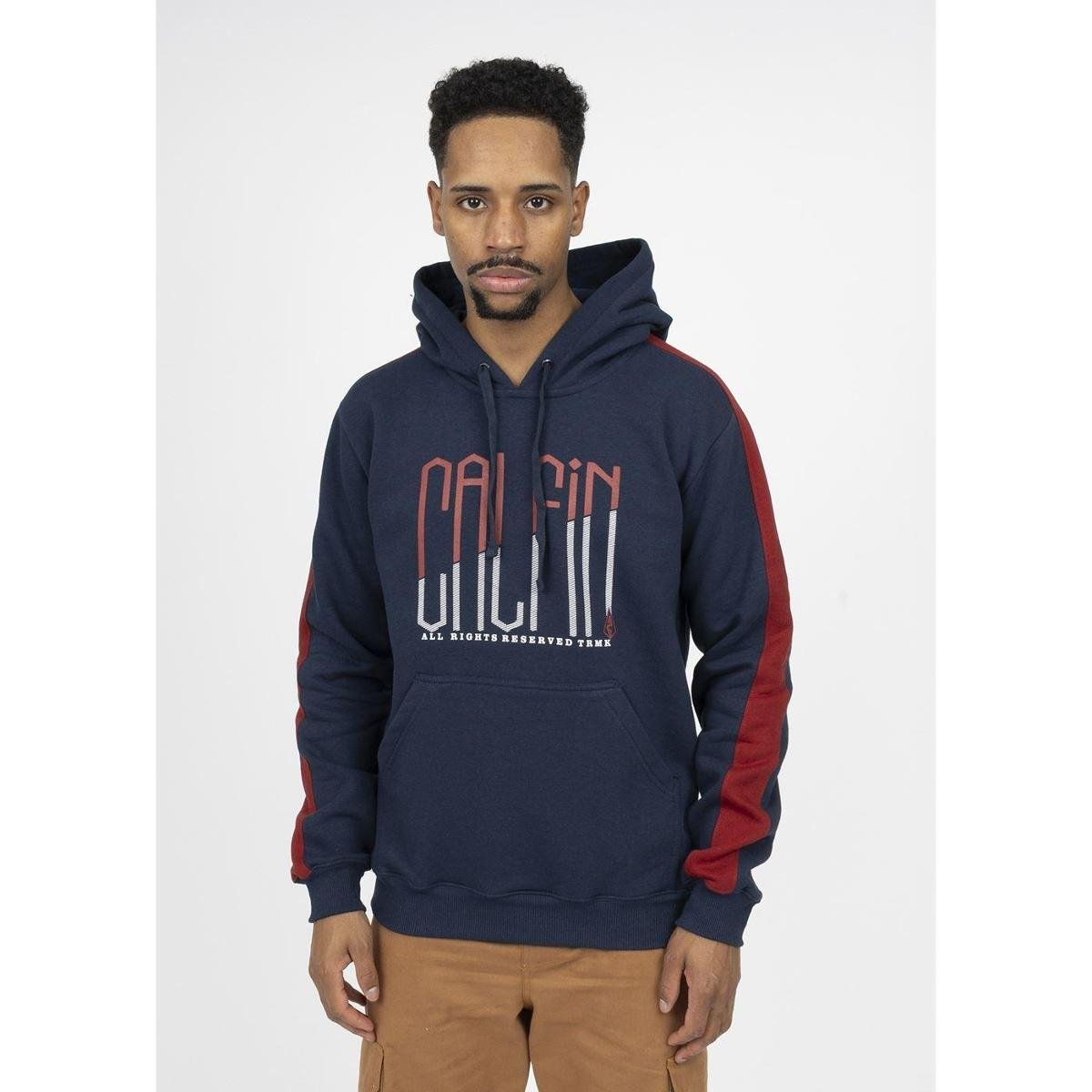 Moletom Canguru Fechado Calfin Faixa Manga - Marinho | Netshoes