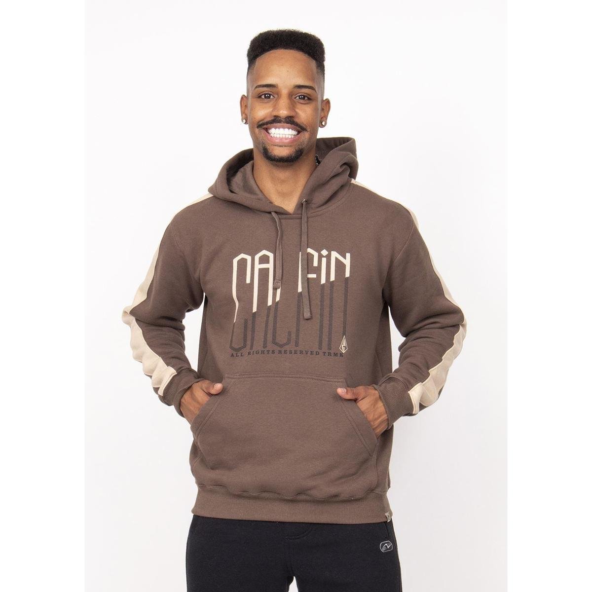 Moletom Canguru Fechado Calfin Faixa Manga - Marrom | Netshoes