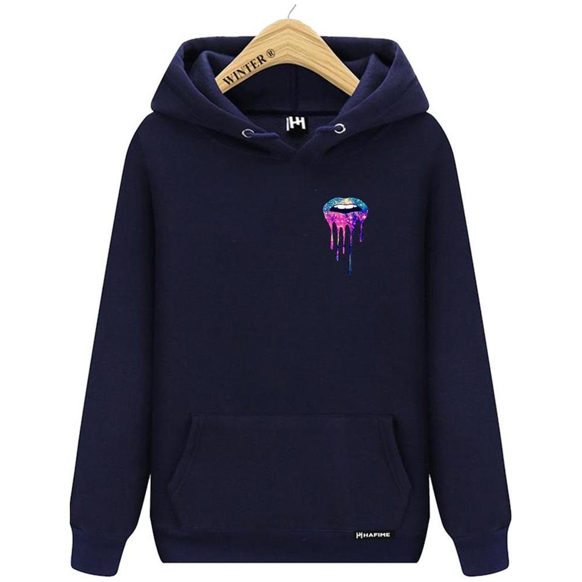 Moletom Com Capuz e Bolso Canguru Desenho Boca Winter Shop - Marinho ...