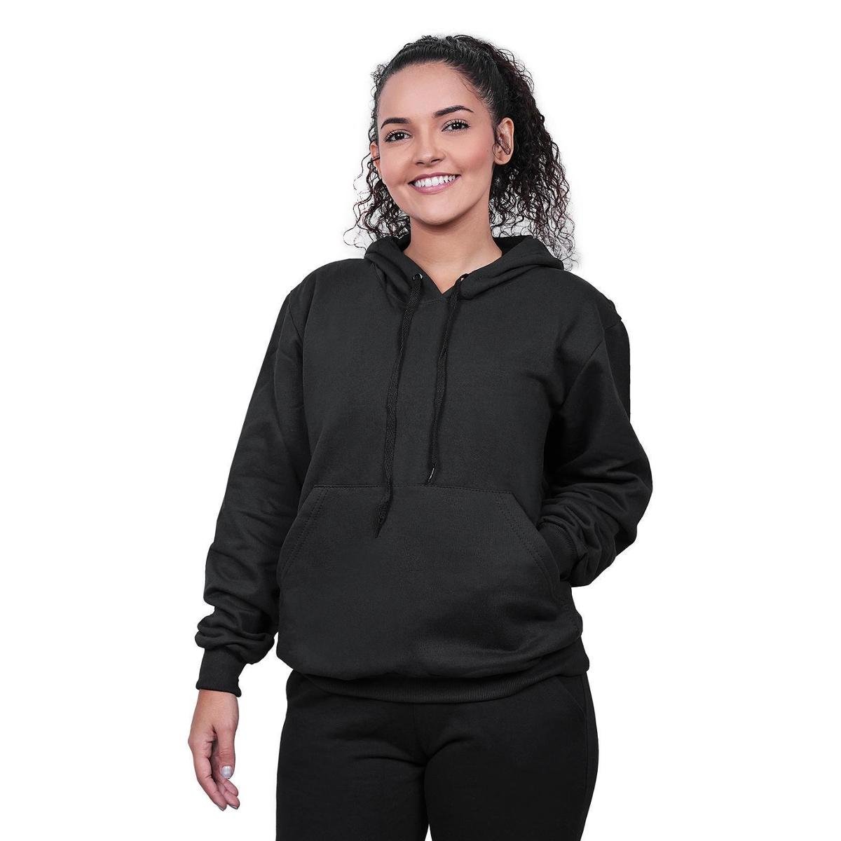 Moletom Feminino Blusa De Frio Canguru Com Capuz Techmalhas - Preto | Netshoes
