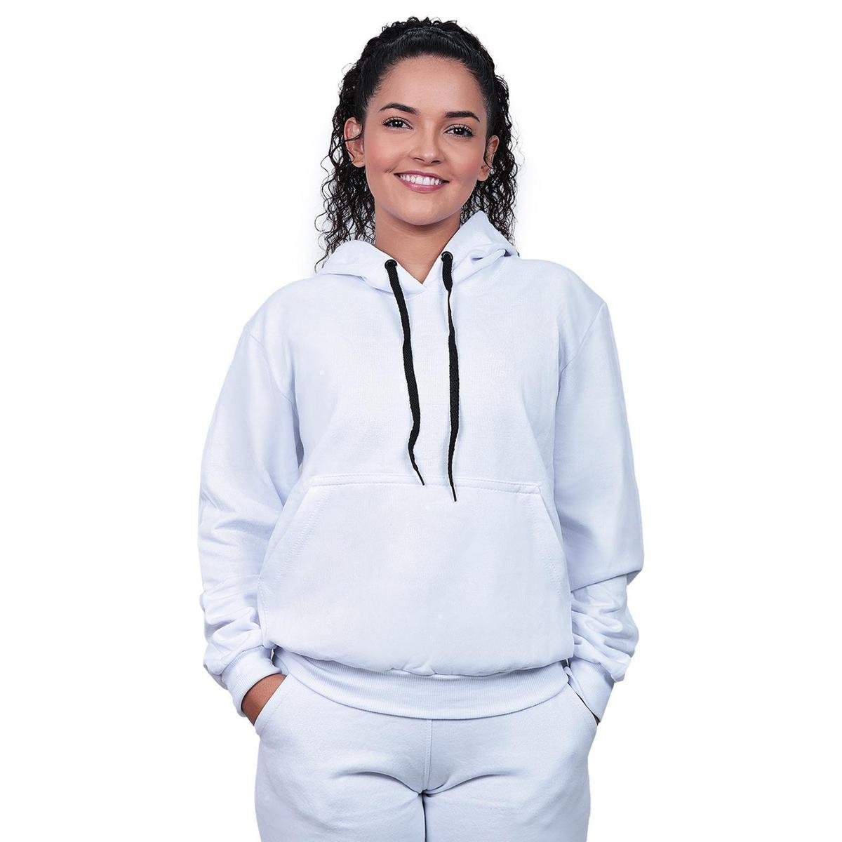 Moletom Feminino Blusa De Frio Canguru Com Capuz Techmalhas - Branco | Netshoes