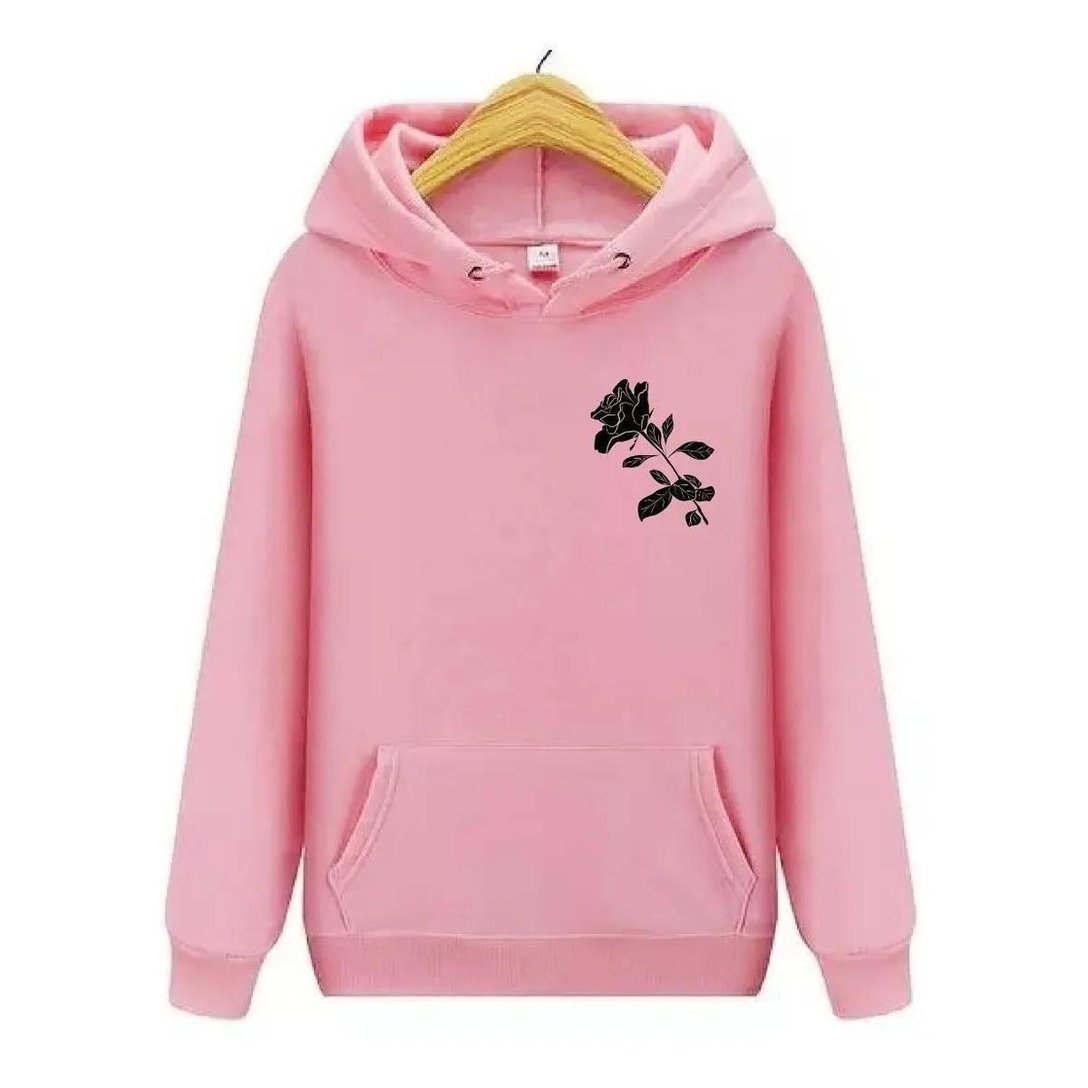 Moletom Maravs Flor Em Algodão Com Capuz Feminino - Rosa | Netshoes